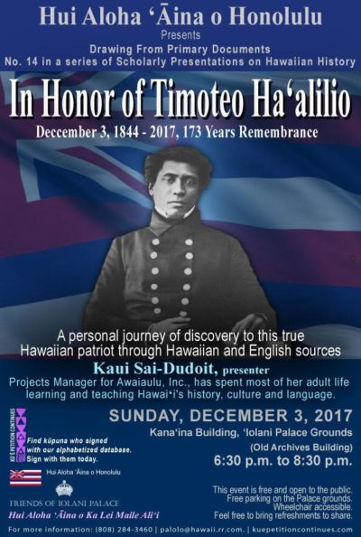 In Honor of Timoteo Ha’alilio « Hawaiian Kingdom Independence Blog